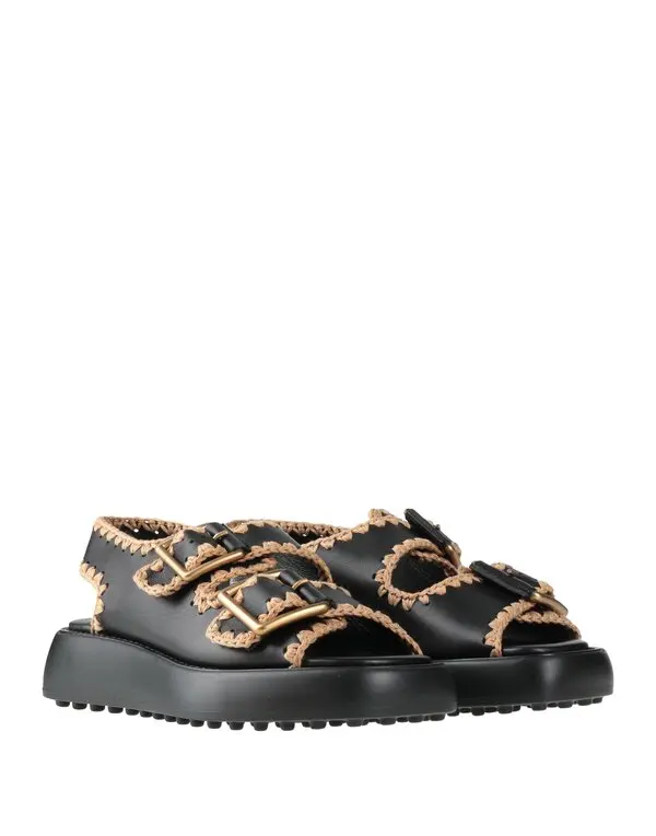TOD'S Leather Wedge Sandals - Black