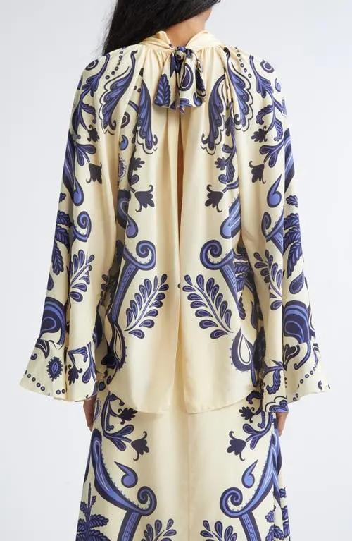 Johanna Ortiz Floral Paisley Silk Crêpe De Chine Top - Ecru/navy