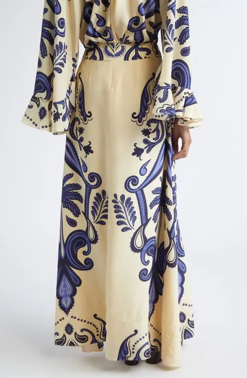 Johanna Ortiz Floral Paisley Silk Crêpe De Chine Maxi Skirt - Ecru/navy