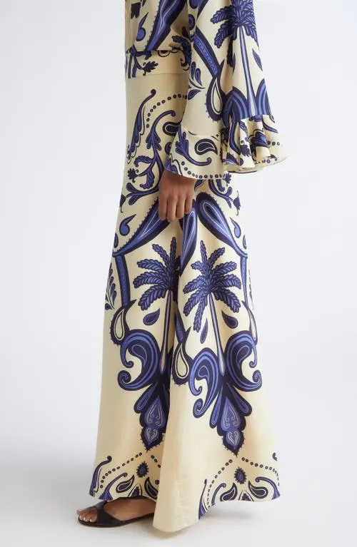 Johanna Ortiz Floral Paisley Silk Crêpe De Chine Maxi Skirt - Ecru/navy