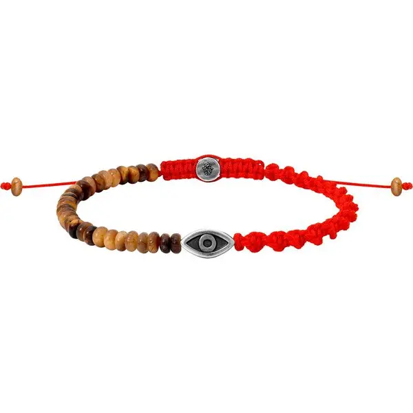 KARMA AND LUCK Tiger's Eye Evil Eye Red String Bracelet - Red/brown