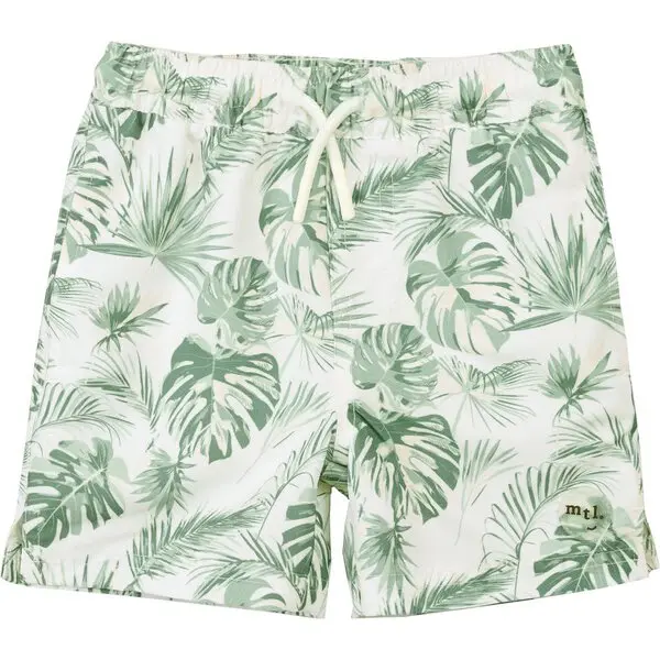 MILES THE LABEL Monstera Leaf Print Swim Trunks