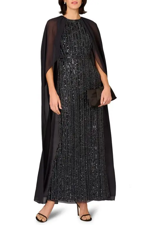Aidan Mattox Beaded Cape Gown