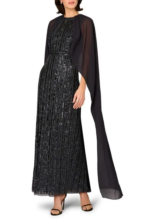 Aidan Mattox Beaded Cape Gown
