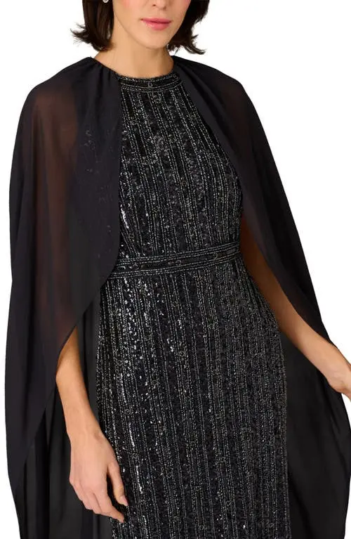 Aidan Mattox Beaded Cape Gown