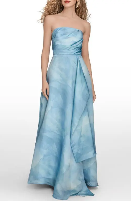 Donna Karan New York Abstract Floral Strapless Gown - Cielo Multi
