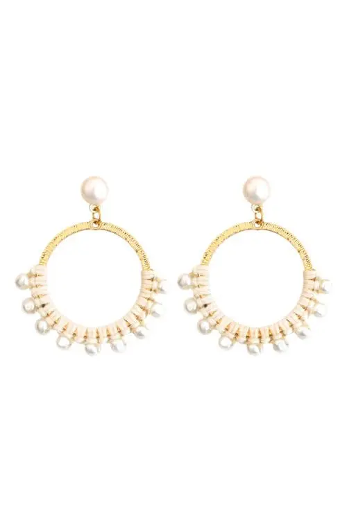PANACEA Genuine Pearl Embellished Drop Earrings - White