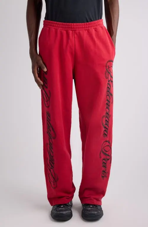 Balenciaga Big B Cursive Logo Embroidered Dry Fleece Sweatpants - Red/black