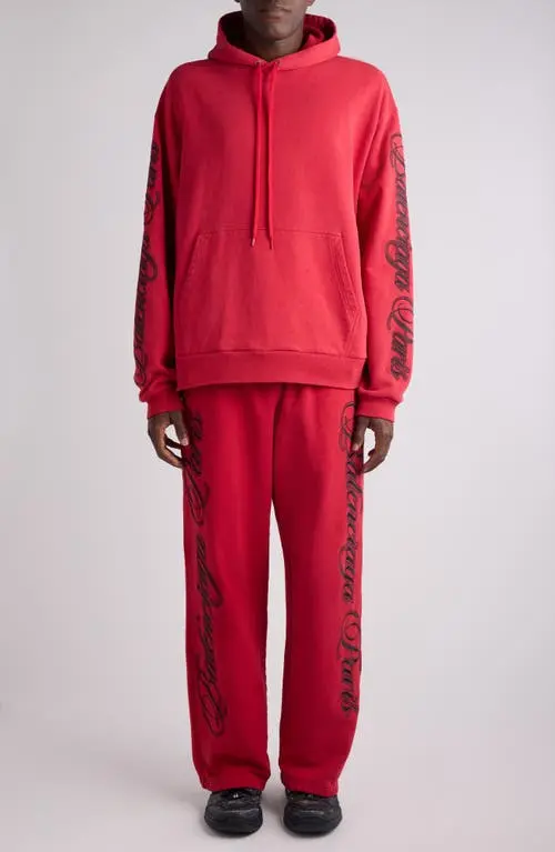 Balenciaga Big B Cursive Logo Embroidered Dry Fleece Sweatpants - Red/black