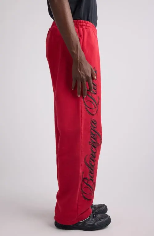 Balenciaga Big B Cursive Logo Embroidered Dry Fleece Sweatpants - Red/black