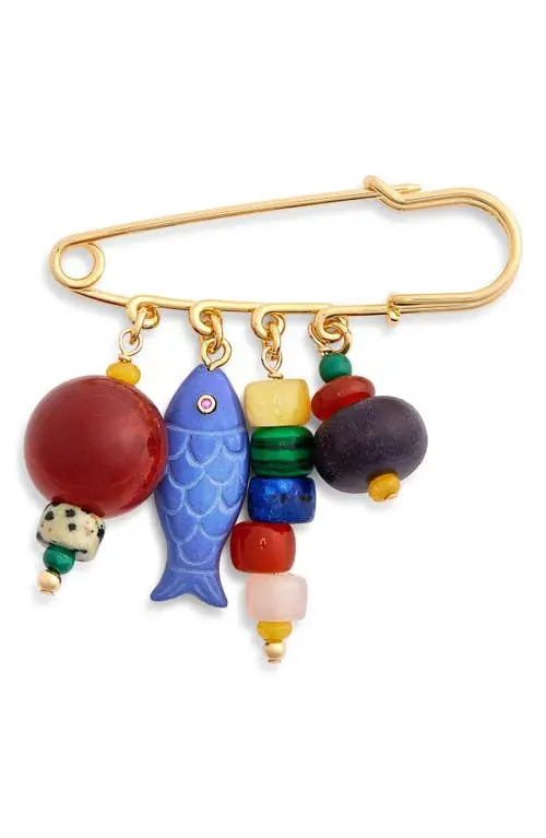 Éliou Fish Bait Brooch - Gold Multi