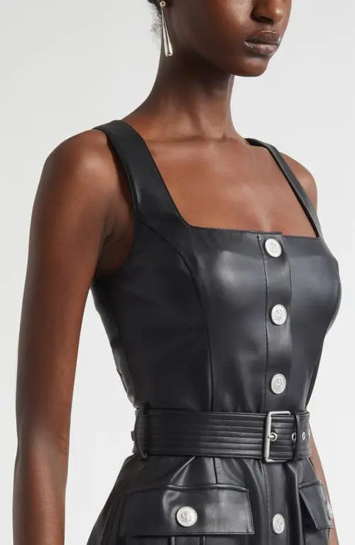 L'Agence Midy Faux Leather Sleeveless Dress - Black