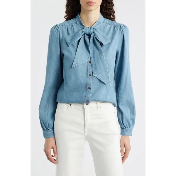 Boden Tie Neck Denim Top