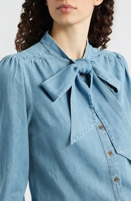 Boden Tie Neck Denim Top