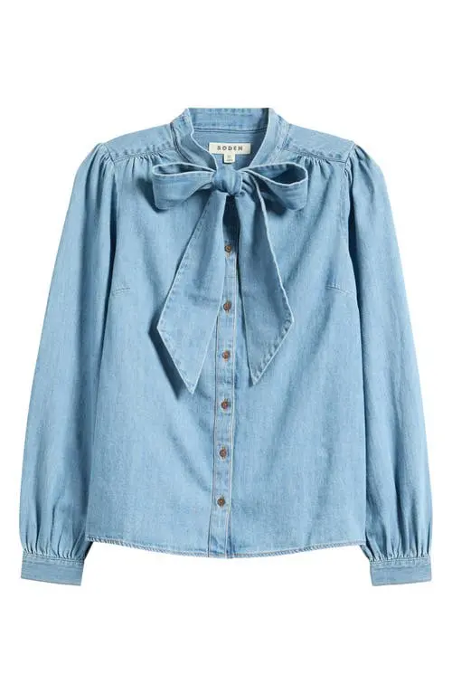 Boden Tie Neck Denim Top