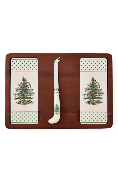 SPODE Christmas Tree Polka Dot Cheese Board & Knife Set - Green