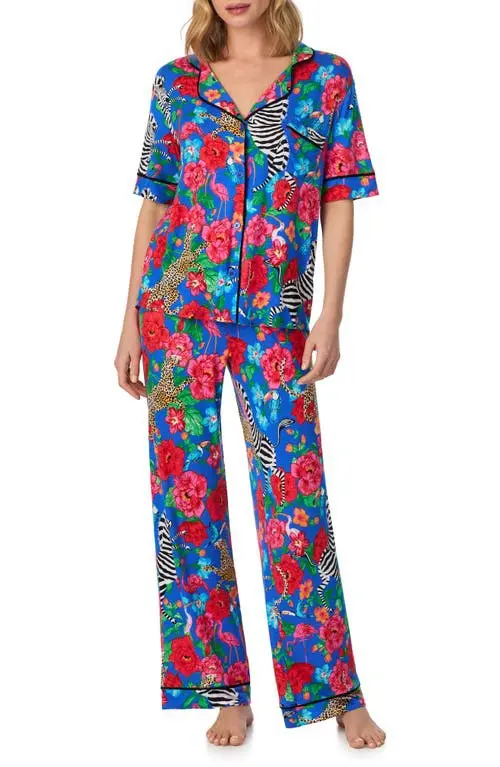 ROOM SERVICE Contrast Piping Pajamas - Blue Floral