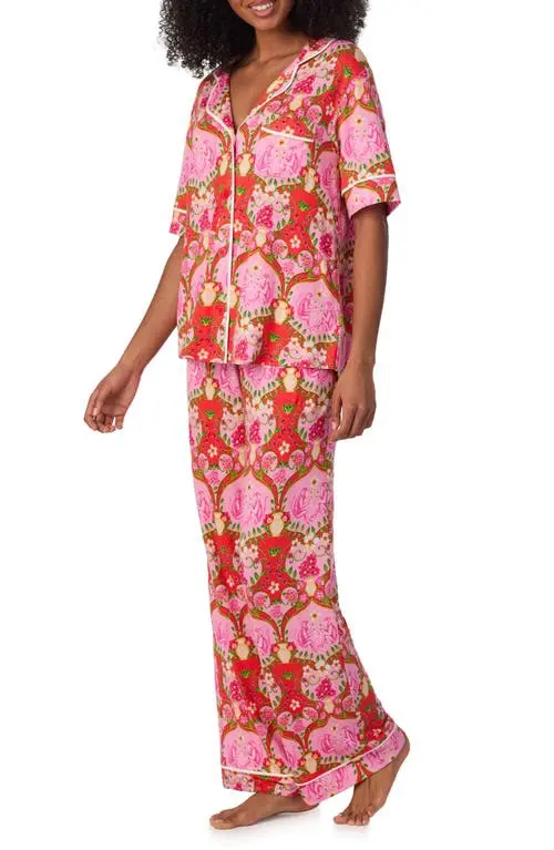 ROOM SERVICE Contrast Piping Pajamas - Pink Multi