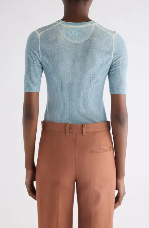 Chloé Pointelle Stitch Merino Wool Blend Sweater - Cloudless Blue