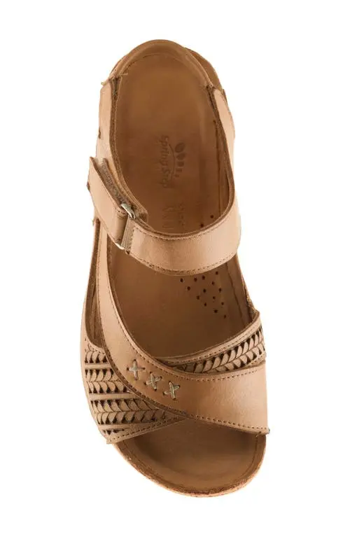 SPRING STEP SHOES Galaire Laser-cut Wedge Sandals - Tan