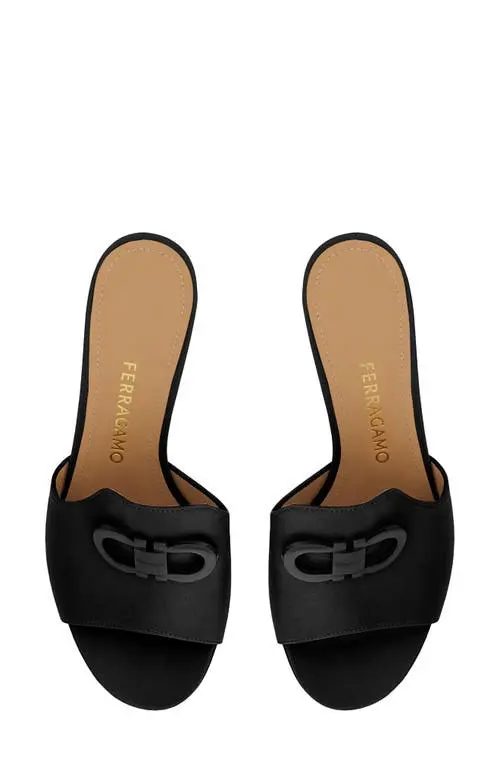 FERRAGAMO Rexy Leather Slide Sandal - Nero Biscotto