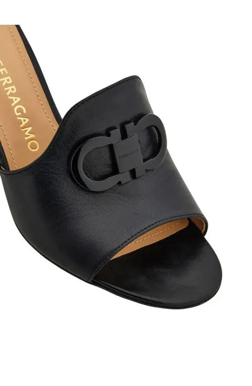FERRAGAMO Rexy Leather Slide Sandal - Nero Biscotto