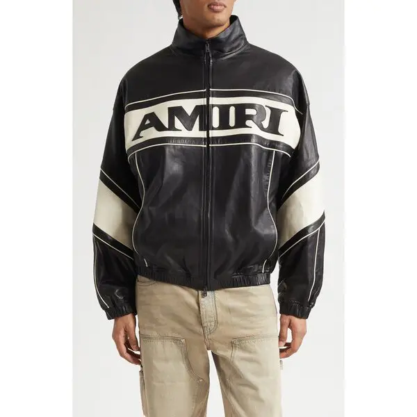 Amiri Sport Logo Lambskin Leather Track Jacket