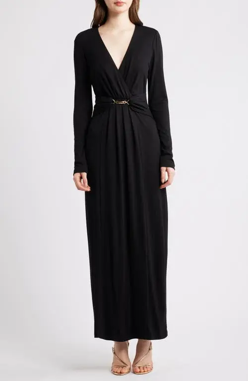 Halogen Wrap Front Long Sleeve Maxi Dress