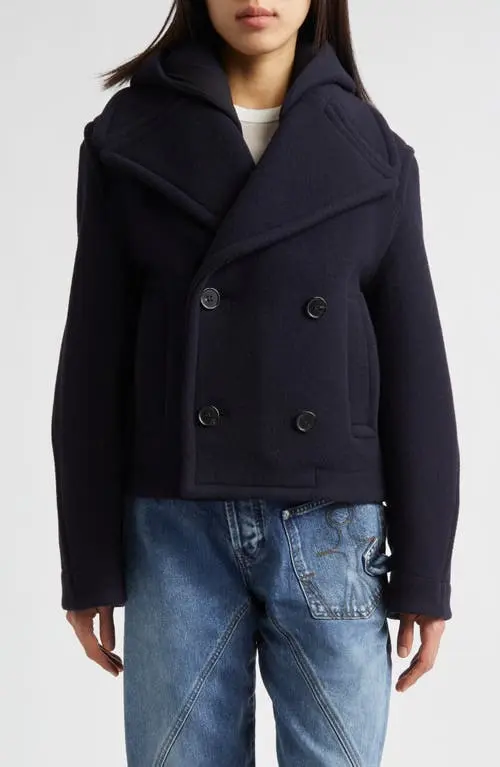 JW Anderson Crop Double Face Wool Pea Coat With Removable Hood