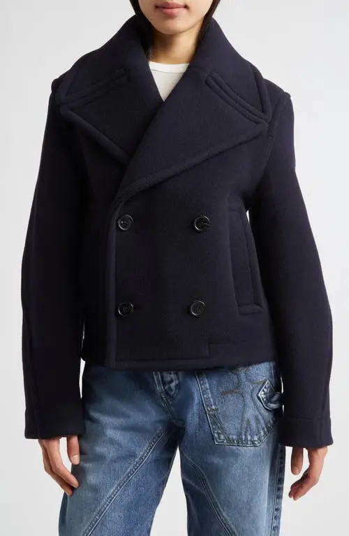 JW Anderson Crop Double Face Wool Pea Coat With Removable Hood