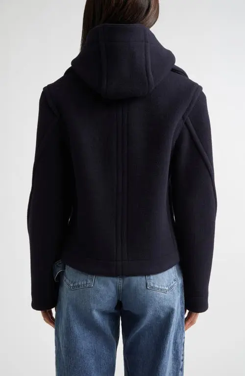 JW Anderson Crop Double Face Wool Pea Coat With Removable Hood