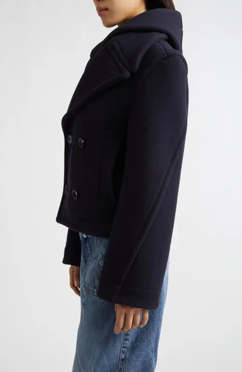 JW Anderson Crop Double Face Wool Pea Coat With Removable Hood