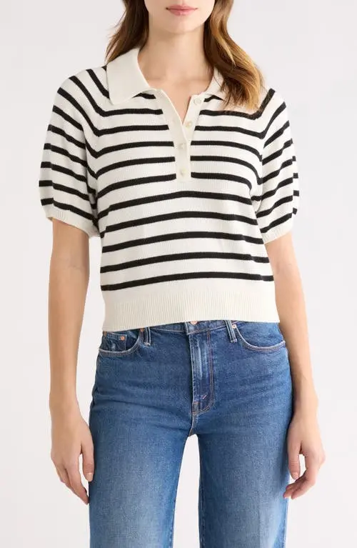Paige Birch Stripe Organic Cotton & Silk Blend Sweater - Antique White/black