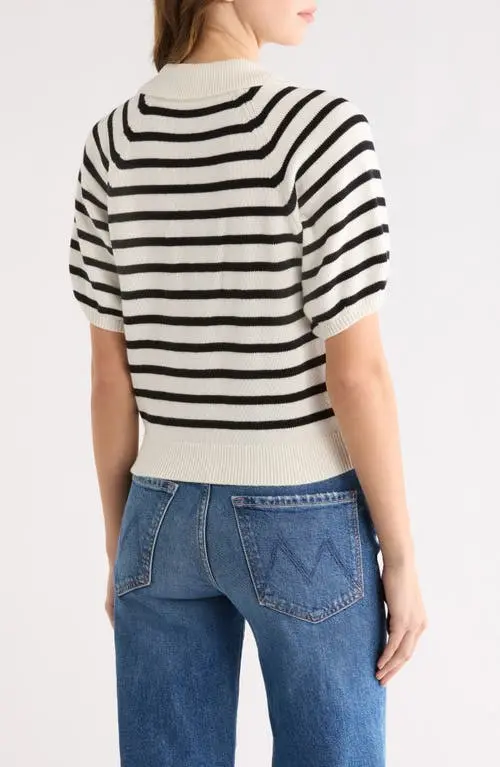 Paige Birch Stripe Organic Cotton & Silk Blend Sweater - Antique White/black