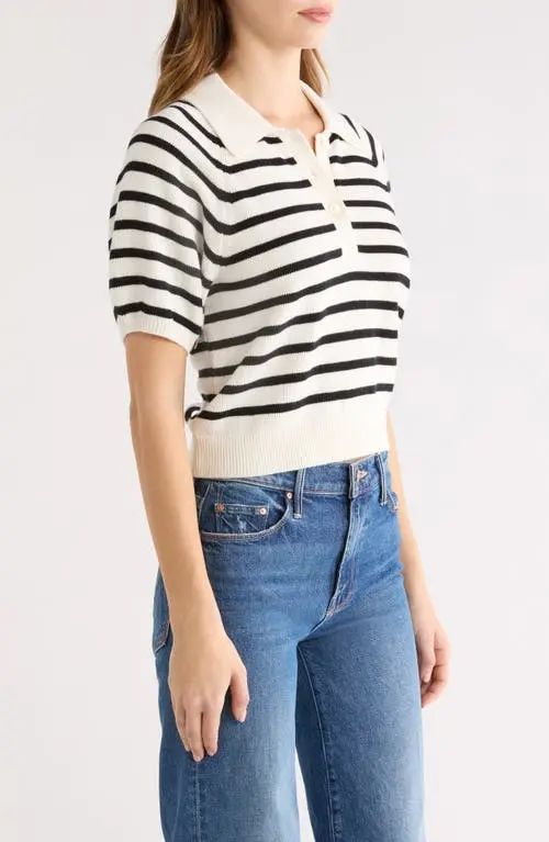 Paige Birch Stripe Organic Cotton & Silk Blend Sweater - Antique White/black