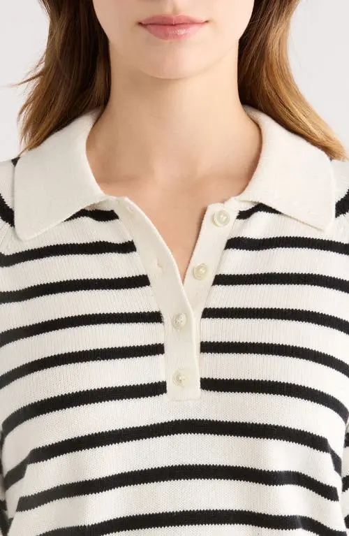 Paige Birch Stripe Organic Cotton & Silk Blend Sweater - Antique White/black