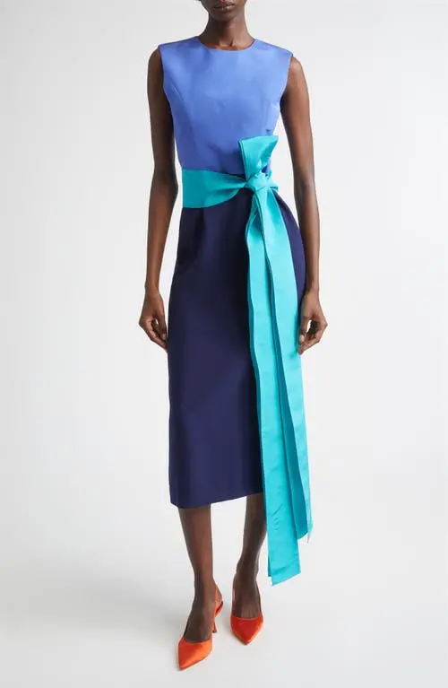 Carolina Herrera Colorblock Stretch Crepe Sheath Dress With Faille Sash - Midnight Multi