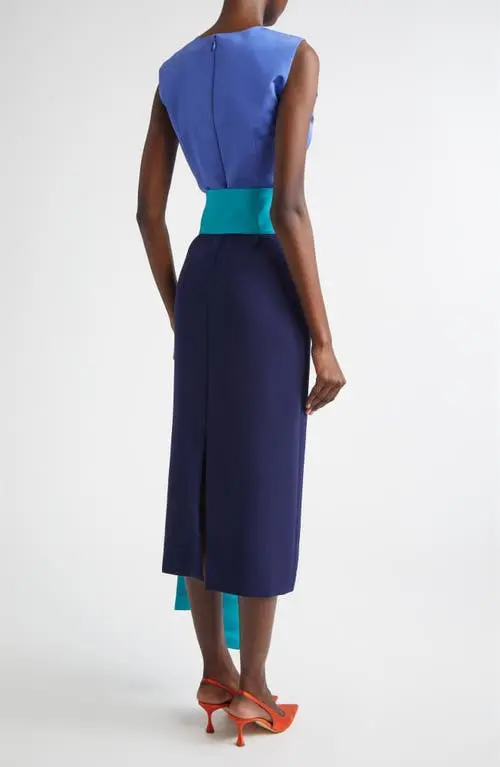 Carolina Herrera Colorblock Stretch Crepe Sheath Dress With Faille Sash