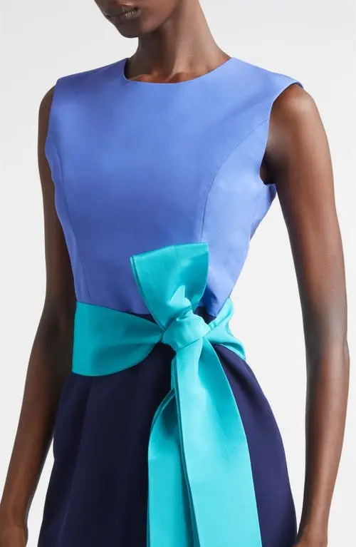 Carolina Herrera Colorblock Stretch Crepe Sheath Dress With Faille Sash