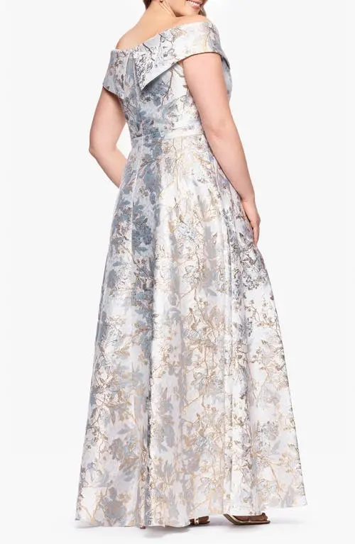 XSCAPE EVENINGS Off-the-shoulder Brocade Gown