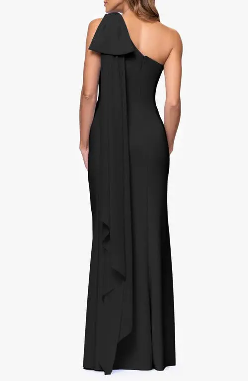 XSCAPE EVENINGS Sash Detail One-shoulder Gown - Black