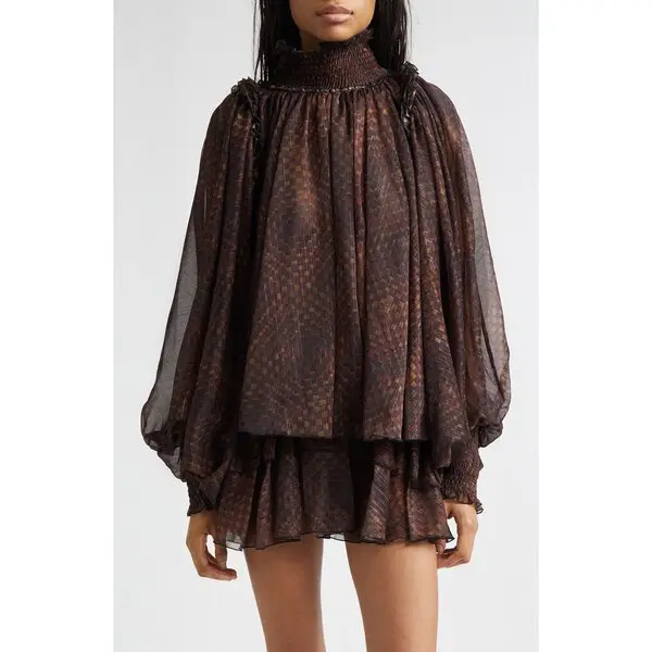 SIEDRES Serena Metallic Stripe Geo Print Chiffon Top