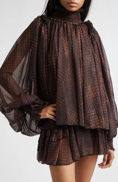 SIEDRES Serena Metallic Stripe Geo Print Chiffon Top