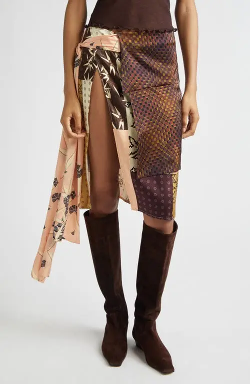 SIEDRES Patchwork Print Satin Skirt With Sash
