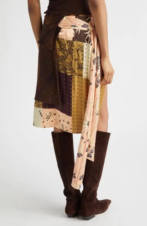SIEDRES Patchwork Print Satin Skirt With Sash