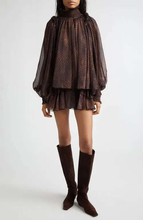 SIEDRES Kaia Geo Print Tiered Metallic Chiffon Miniskirt - Brown Multi