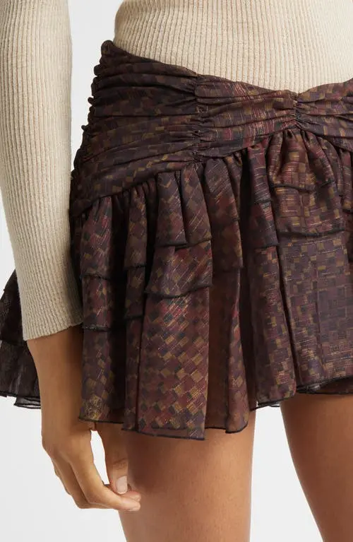 SIEDRES Kaia Geo Print Tiered Metallic Chiffon Miniskirt - Brown Multi