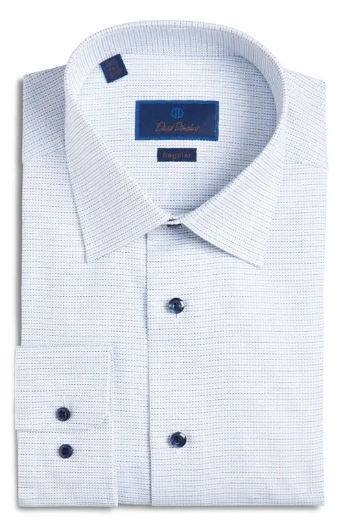 David Donahue Regular Fit Micro Tic Cotton Dobby Dress Shirt - Sky/blue