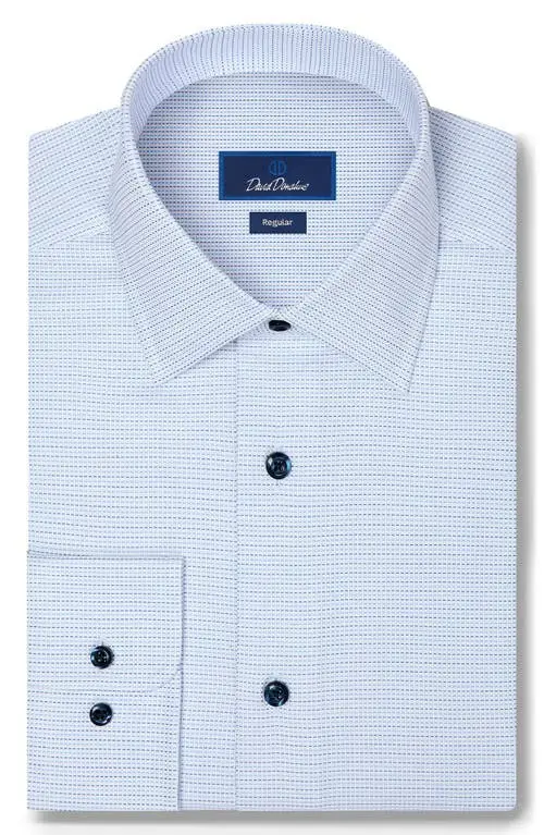 David Donahue Regular Fit Micro Tic Cotton Dobby Dress Shirt - Sky/blue