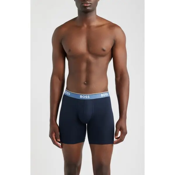 BOSS 3-pack Power Stretch Cotton Long Boxer Briefs - Navy